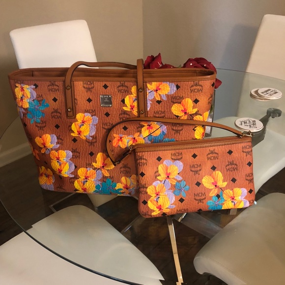 MCM | Bags | Mcm Essential Floral Tote Matching Zip Pouch | Poshmark